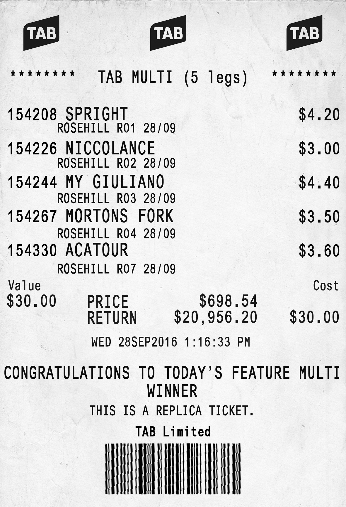 Big Multi Winner: $30 into $20,956.20